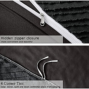 Gracelife Tufted Duvet Cover King Size, 3 Pieces Black Microfiber Duvet Cover Set, Embroidery Shabby Chic Bedding Duvet Covers with Zipper Closure, Corner Ties, All Season