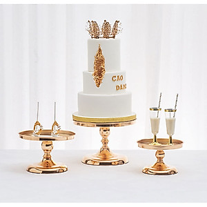 XENITE Dessert French Gold Cake Stand Set of 3 Metal Cupcake Holder Round Glass Top Gorgeous Dessert Display Stands Trays Set for Christmas Party Fruit Plate