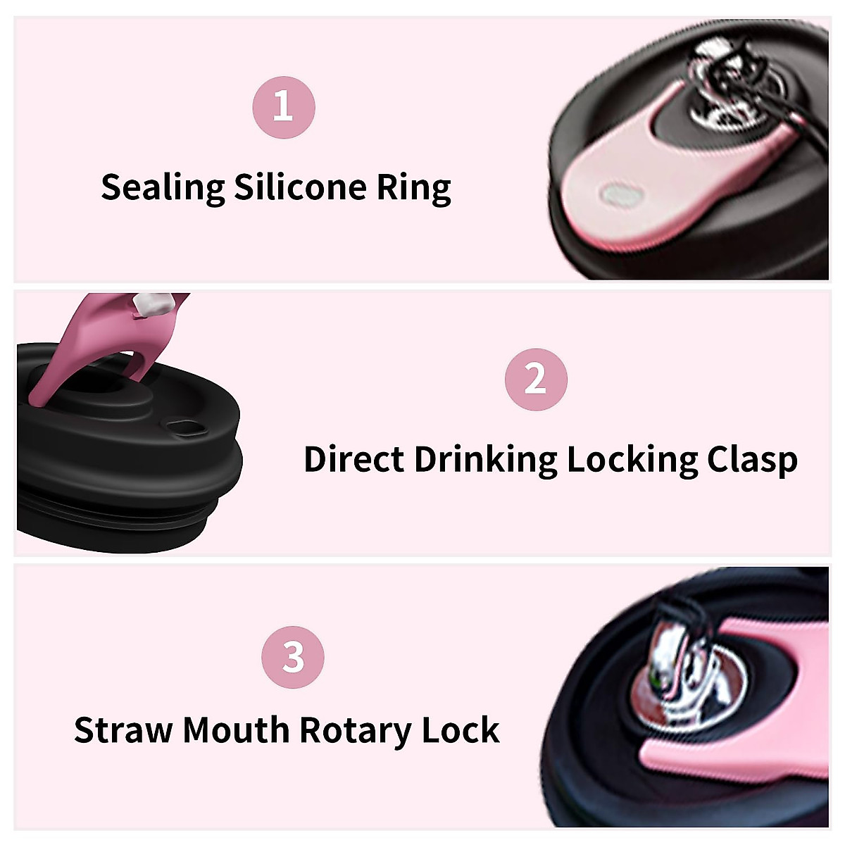 GOOM 18oz Travel Coffee Mug Tumbler with Lid and Straw, 18/10 Stainless Steel, 6-Layer Insulation, Spill Proof, Leak Proof Tumbler with Straw Mouth Rotary Lock, Coffee Mugs for Women - Black, Pink