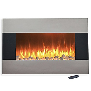 Northwest Electric Fireplace Heater – Wall-Mount and Removable Floor Stand with Remote – Adjustable Flame Brightness and Heat, 36", Silver