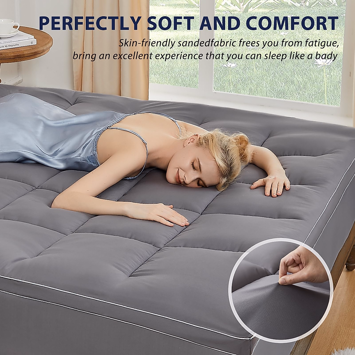 Homemate Mattress Pad Topper Cal King - Cooling Pillow Top Quilted Fitted Mattress Pad Cover for Hot Sleepers - Mattress Pad Cover Plush Bed Topper Down Alternative Soft Mattress Protector for Back