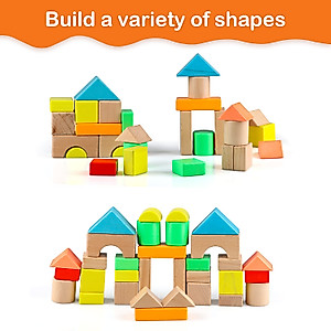FOPNETS Large Wooden Blocks Construction Building Toys Set Educational Preschool Learning Toys with Carrying Bag Stacking 32 Pieces Toddler Blocks Toys for 3+ Year Old Boy and Girl Gifts
