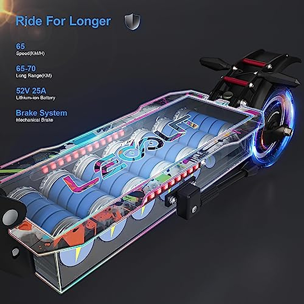 Electric Scooter 2800w Motor, 60 Miles Long Range & 40 MPH Speed, Upgraded 52V 25AH Battery, 10'' Heavy Duty Off-Road Tire, Electric Scooter for Adults