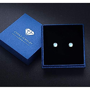 Moonstone Earrings 925 Sterling Silver Round Synthetic Moonstone Stud Earrings Moonstone Jewelry for Women Hypoallergenic Earrings for Sensitive Ears (A-Silver, 6)