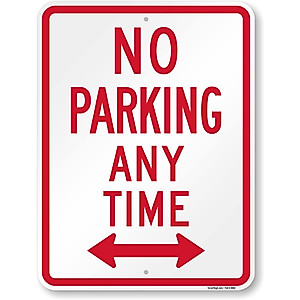 SmartSign 24 x 18 inch “No Parking Any Time” Metal Sign with Bidirectional Arrow, 80 mil Laminated Rustproof Aluminum, Red and White, Made in USA