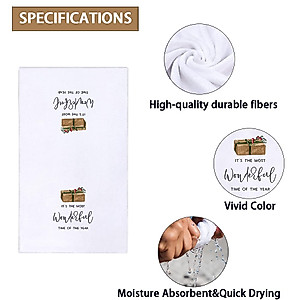 Merry Christmas Wonderful Time of The Year Kitchen Dish Towels, 18 x 28 Inch Winter Xmas Farmhouse Holiday Tea Towels for Cooking Baking Set of 2