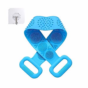HJCOCHOME Silicone Back Scrubber for Shower,Silicone Body Scrubber,Shower Brush,Body Scrubbers,Back Scrubber Extra Long Exfoliating Body Scrubber with Handle for Shower for Men and Women (Blue)