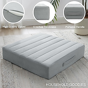 JKMAX 22 inches Floor Pillow for Adults - Large Meditation Cushion with Thick Foam & Soft Tufted Cover - Premium Outdoor Square Floor Cushion Seat - Yoga Pillows for Sitting On Floor - Light Gray