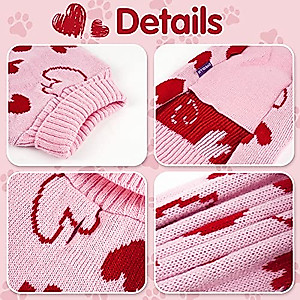 cyeollo Small Dog Sweater Heart Pattern Mothers Day Dog Clothes with Leash Hole Pullover Turtleneck Holiday Pet Apparel Pink