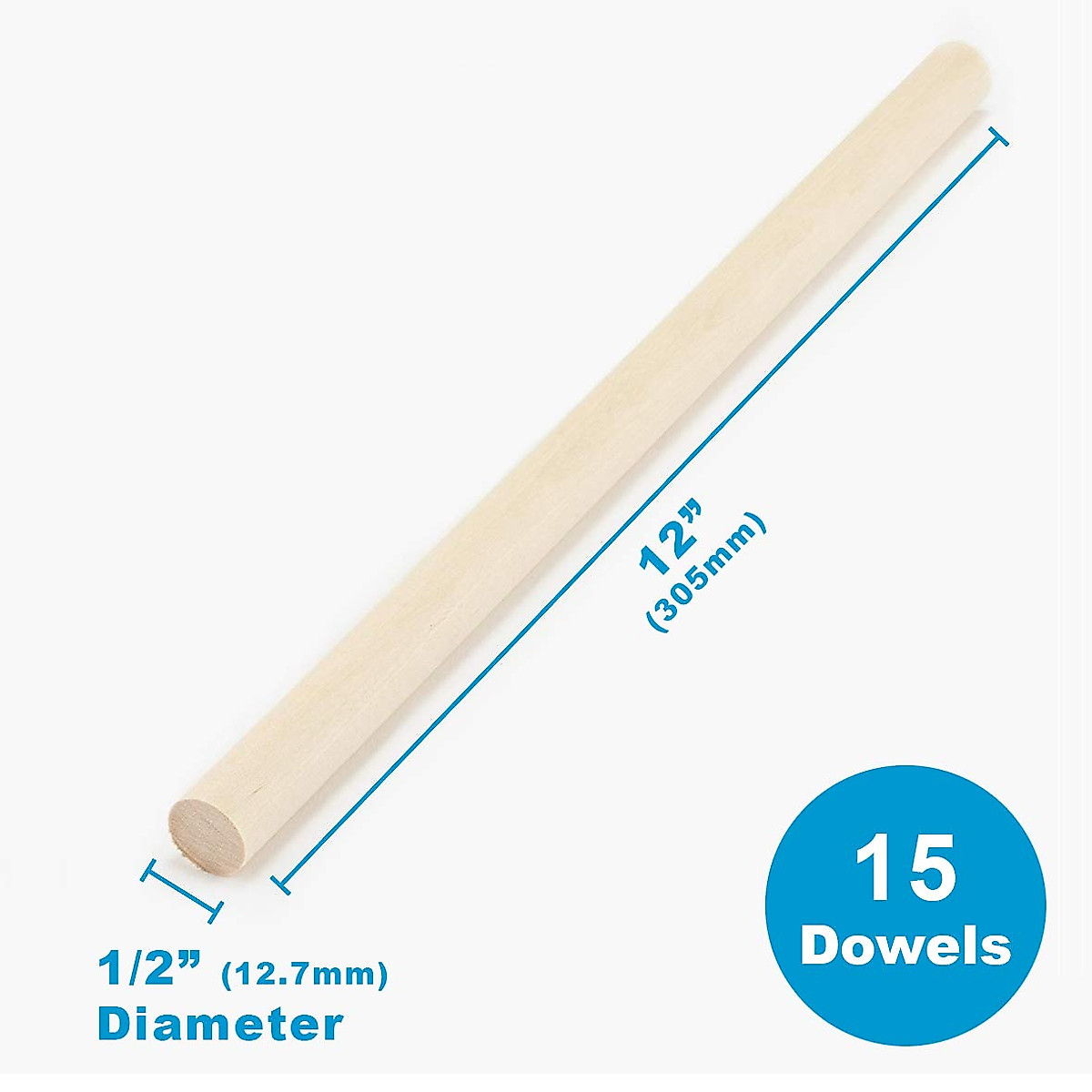 Wooden Dowel Rods 1/2 inch x 12 inch for Crafting and Macrame 15 Pack by Craftiff