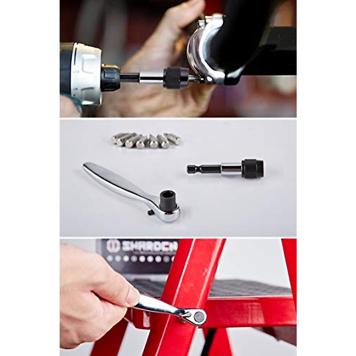 SHARDEN 32 in 1 Ratchet Screwdriver Bit Set with Right Angle Offset 1/4" High Torque Driver Handle, Socket Adapter, Extension Bit Holder, S2 Multi Bits for Ratchet Wrench, Screwdriver