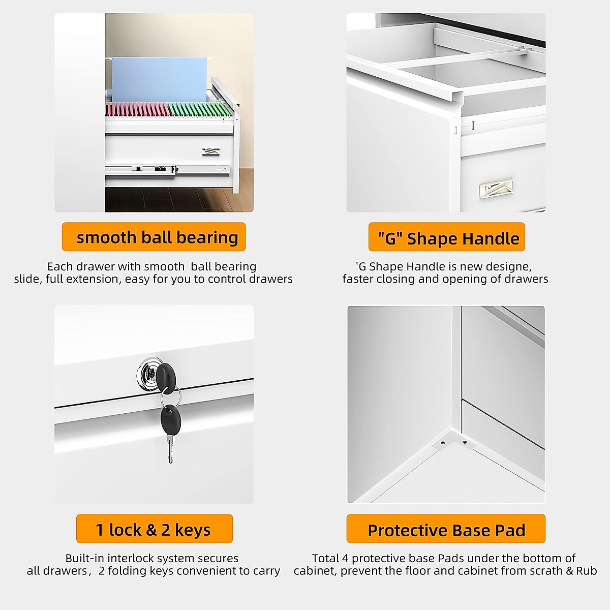 INTERGREAT 4 Drawer File Cabinet, White Lateral File Cabinet with Lock, Metal Office Filing Cabinet with Adjustable Frame for Legal, Letter, A4 Files, Fast Assembeld