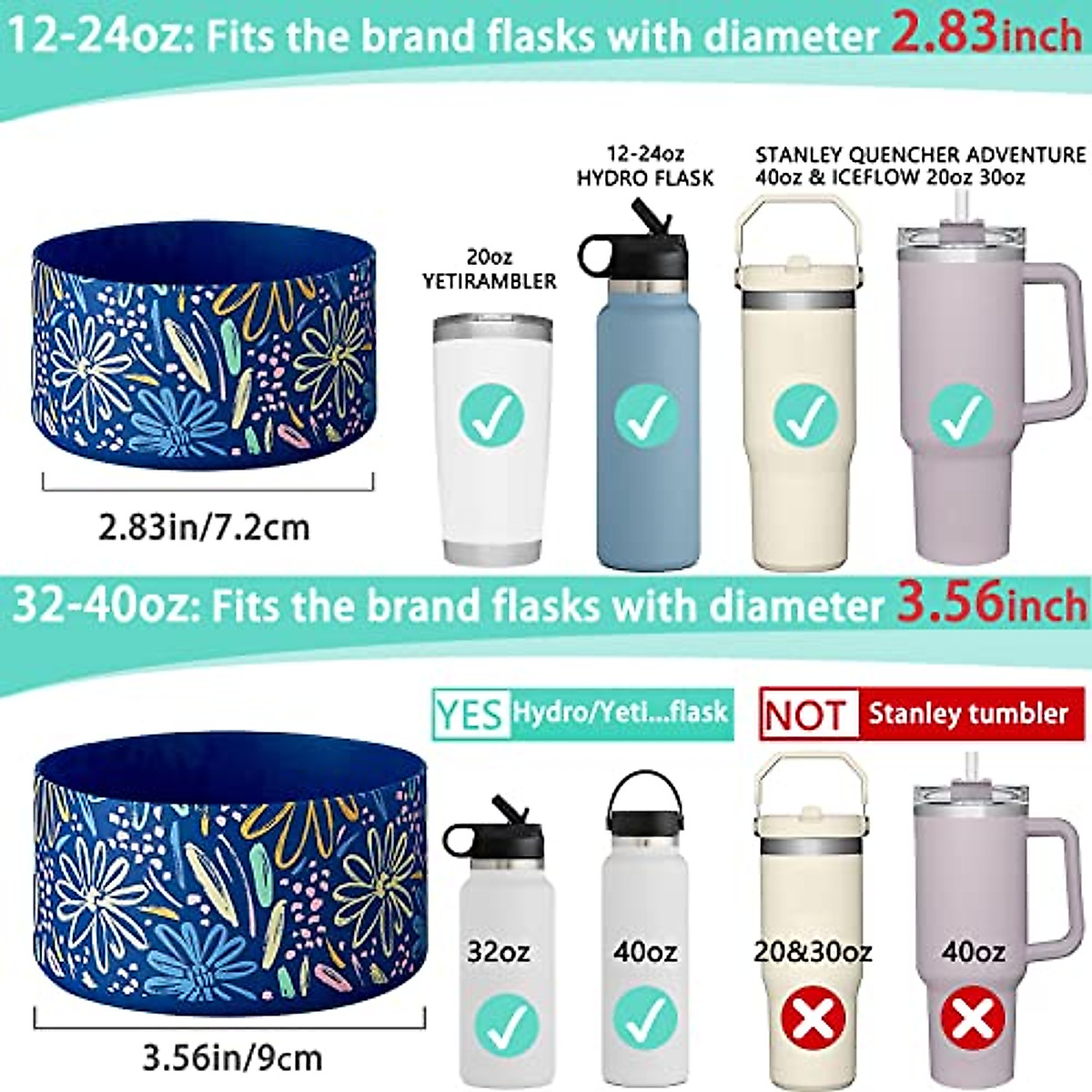 Protective Silicone Sleeve Boot 12oz 21oz 24oz Wide Mouth Water Bottle for Hydro Flask,Simple Modern,Takeya,MIRA, Iron Flask and Flask Rubber Boot BPA Free Anti-Slip，And Compatible with 20-40oz Stanley Tumbler(Flowers transparent)