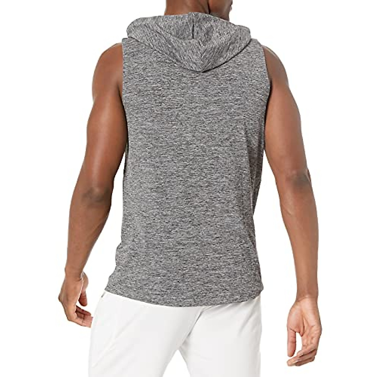 Amazon Essentials Men's Tech Stretch Sleeveless Hoodie, Black Space Dye, Large
