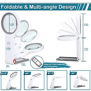 10X 30X Magnifying Glass with Light and Stand, Dimmable 18 LED Folding Handheld Magnifying Glass with Scale, Hands Free Lighted Magnifier for Close Working, Reading, Jewelry, Craft, Painting Miniature