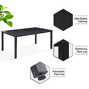 VICLLAX Patio Dining Table for 6, 63"x37.8" Rectangular Outdoor Metal Slats Patio Table for Patio Garden Front Porch, Deck, Black