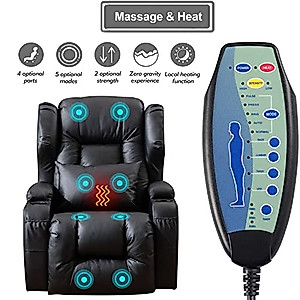 BINGTOO Electric Power Recliner Chair with Massage and Heat Recliner Chairs for Adults, Leather Home Theater Seating with Cup Holders, USB Port