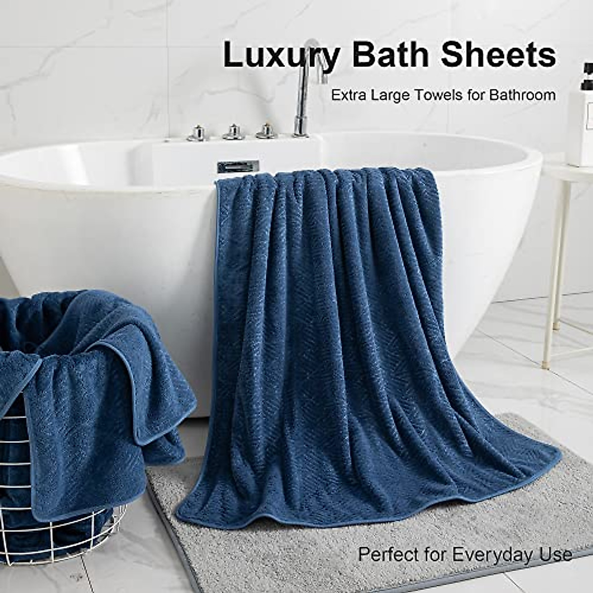 Tigona 4 Pack Bath Towels Extra Large 35"x 70"Highly Absorbent Quick Dry Large Bath Towels Oversized Microfiber Bath Sheets Soft Bulk Towels for Bathroom Kitchen Spa Hotel Gym Pet(Navy)