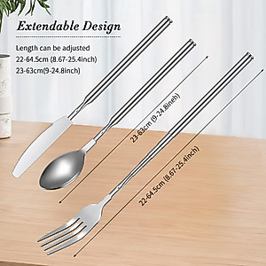 Geetery 3 Pcs Telescopic Spoon Fork knife Set Extendable Fork knife Spoon Stainless Steel Dinner Extend to 25 Inch Anti Rust Fruit Dessert Long Handle Fork Cutlery Set for Barbecue Toasting Dinner