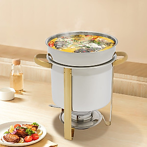 7L/7.4Qt Commercial Soup Kettle Warmer, Stainless Steel with Dish Buffet Server Food Warmer Chafing with Lid for Soup (Gold)