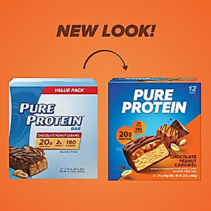 Pure Protein Bars, High Protein, Nutritious Snacks to Support Energy, Low Sugar, Gluten Free, Chocolate Peanut Caramel, 1.76oz, 12 Count (Pack of 1) (Packaging May Vary)