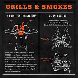 PK Grills PK 360 Portable Charcoal BBQ Grill and Smoker, Cast Aluminum Outdoor Kitchen Cooking Barbecue Grill for Camping, Backyard Grilling, Park, Tailgating, Silv