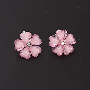 GRACE JUN Silver Plated or Gold Plated Opal Flower Shape Clip on Earrings Non Piercing for Women (Pink)