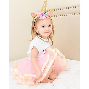 Luke and Lulu Unicorn Birthday Outfit for Baby Girls 3 Piece Tutu Set - 1st Birthday Girl - Pink, Rainbow