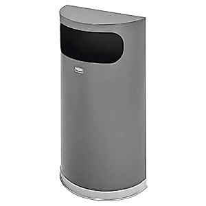 Rubbermaid Commercial Products Half-Round Steel Trash Can, 9-Gallons, Anthracite, Side Opening Indoor/Outdoor Garbage Can for Lobby/Office/School/Restaurant