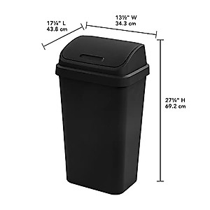 Sterilite 13 Gallon Plastic Swing Top Spave Saving Flat Side Lidded Wastebasket Trash Can for Kitchen, Garage, or Workspace, Black (4 Pack)