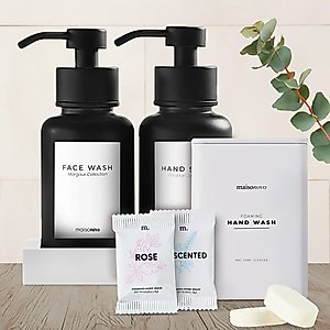 MaisoNovo Foaming Soap Dispenser with Concrete Tray - Hand Soap Refills for Foaming Dispenser - Black Bottle w.Tray 14 oz - 12 Mix Tablets
