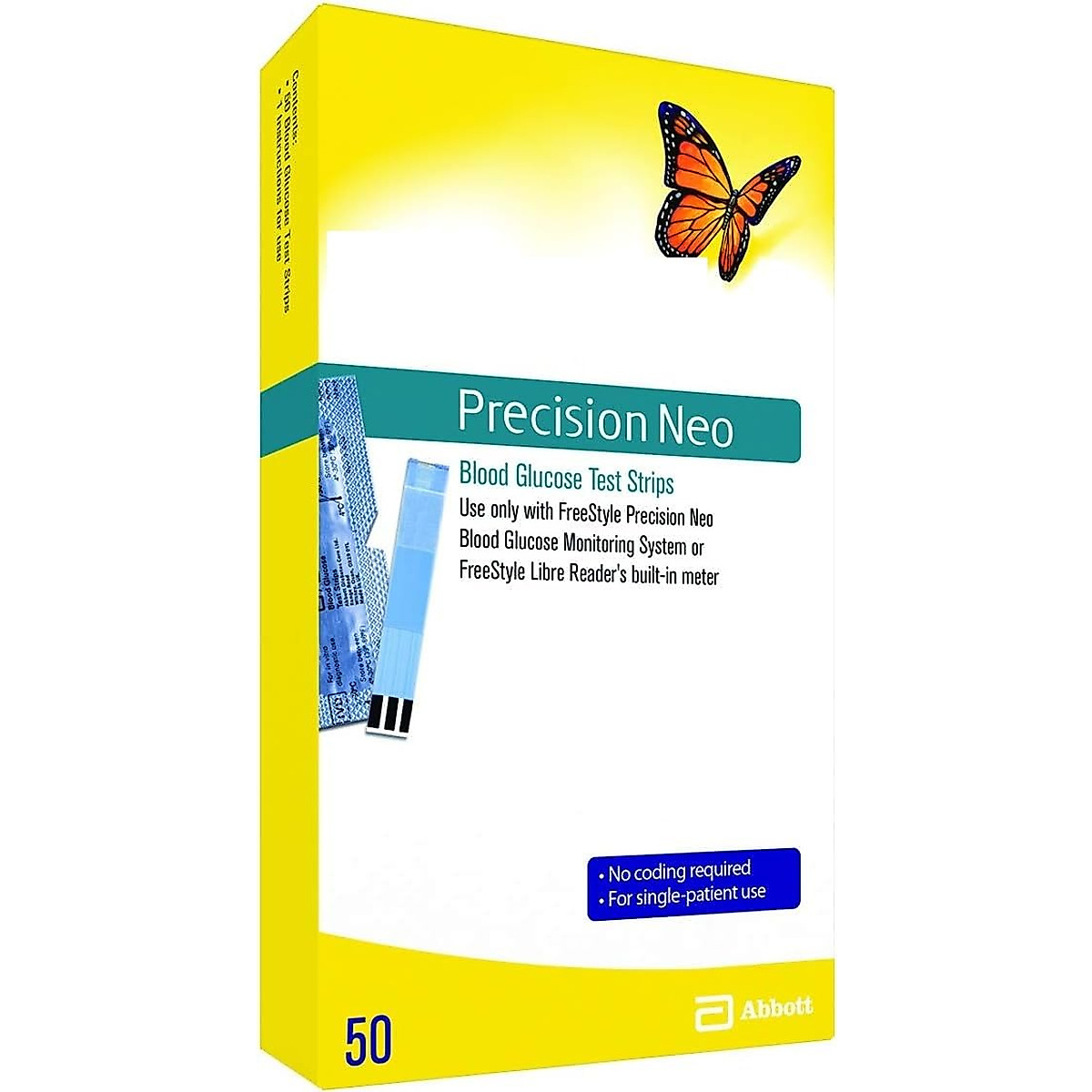 Generic Precision Neo Blood Glucose Test Strips, 50 Strips (Pack of 3), White