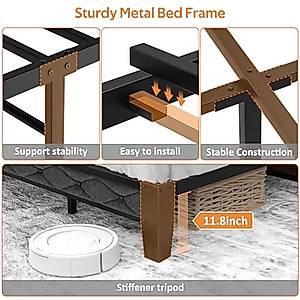 Winkalon King Bed Frame with Headboard, Bed Frame with Charging Station, Metal Platform Bed Frame King Size No Box Spring Needed, Modern Wood Upholstered Headboard and Under Bed Storage