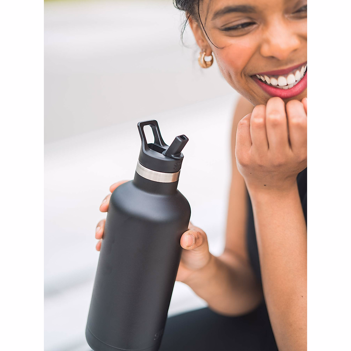 Simple Modern Ascent Straw Lid Top Handle - Fits All Ascent and Hydro Flask Standard Mouth Water Bottle Sizes - Leak Proof, Double Wall Insulated Straw Lid -Midnight Black