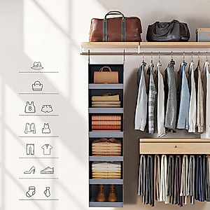 FLYBOX Hanging Closet Organizer, Collapsible Closet Hanging Organizer, 3 Shelf Sturdy Hanging Shelves for Closet & Ideal for RV,Camper Bed Side Closets Gray, 29 ¾" H X 12" W X 12" D, 1-Pack