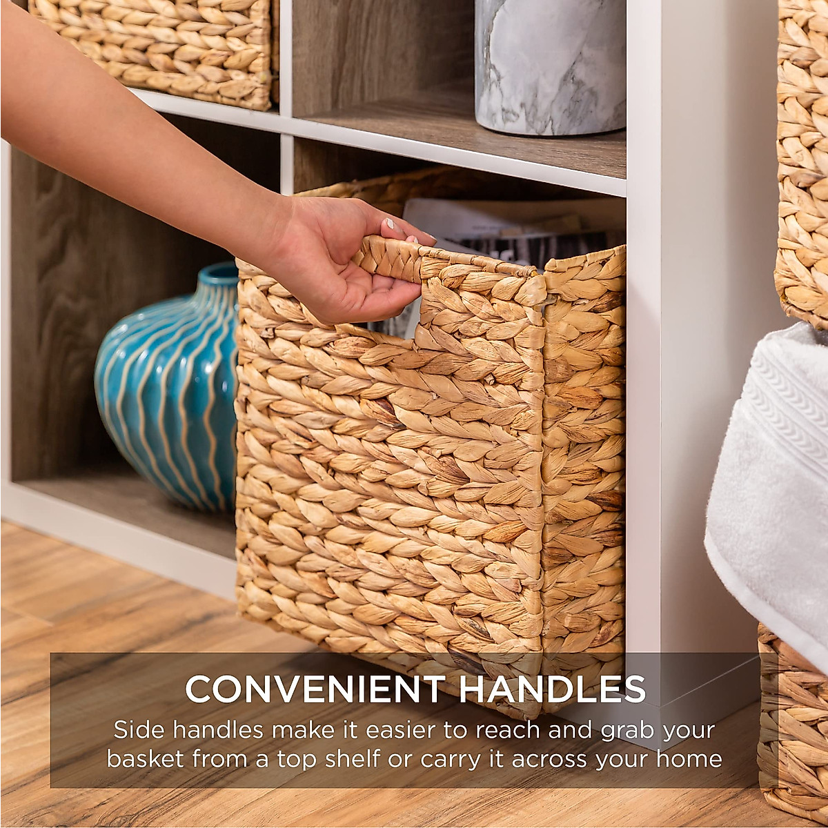 Best Choice Products 10.5x10.5in Hyacinth Baskets, Rustic Set Of 5 Multipurpose Collapsible Storage Organizer, Handwoven Laundry Totes for Bedroom, Living Room, Bathroom, Shelves - Natural