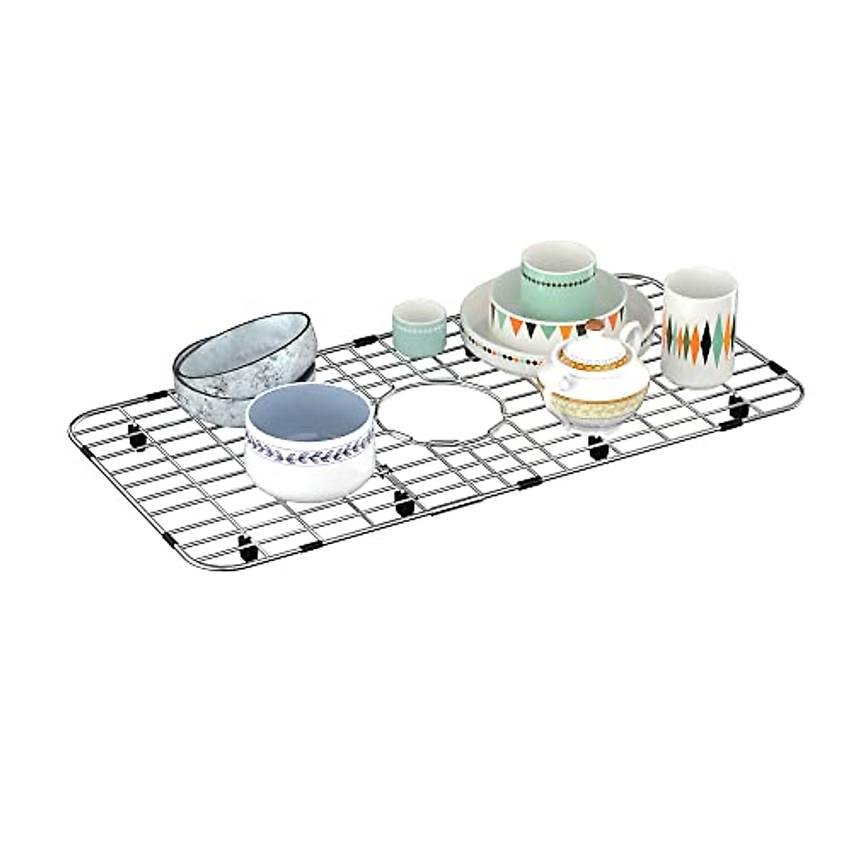 SlimmKISS Sink Protector Sink Grates Stainless Steel Bottom Grid 25" X 12.8", Centered Drain with Corner Radius, Metal Sink Grate Protector