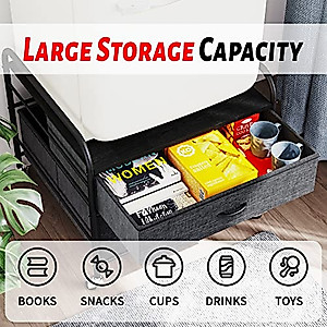 Alavoco Fridge Stand, Mini Fridge Table, 2 Drawer Fridge Cart, Mini Fridge Stand with Storage, Metal Frame Wooden Top, 4 Swivel Wheels for Home Kitchen, Black