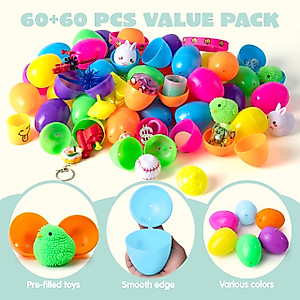 JOYIN 60Pcs Easter Eggs with Toys Inside, Prefilled Easter Eggs Stickers with Assorted Toys for Kids Boys Girls,Easter Party Favors Easter Eggs Hunt, Basket Stuffers Filler, Classroom Exchange