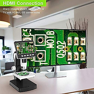 LCD Digital Microscope, YINAMA 4.3 Inch 50X-1000X Magnification 1080P Compound Handheld Microscopes Camera with Rechargeable Battery Mini Hdmi Port 8 LED Lights Slides