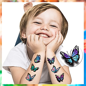 3D Butterflies and Flowers Temporary Stickers Tattoo, Colorful Body Art Tattoos for Women Kids, 126Pcs