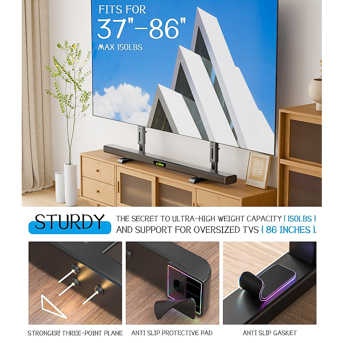 Universal TV Stand, Table Top TV Stand Base Replacement for Most 37 to 86 Inch LCD LED TVs, 7 Height Adjustable TV Legs with Cable Management Hold up to 150lbs, Max VESA 800x600mm, Black AX10TB01