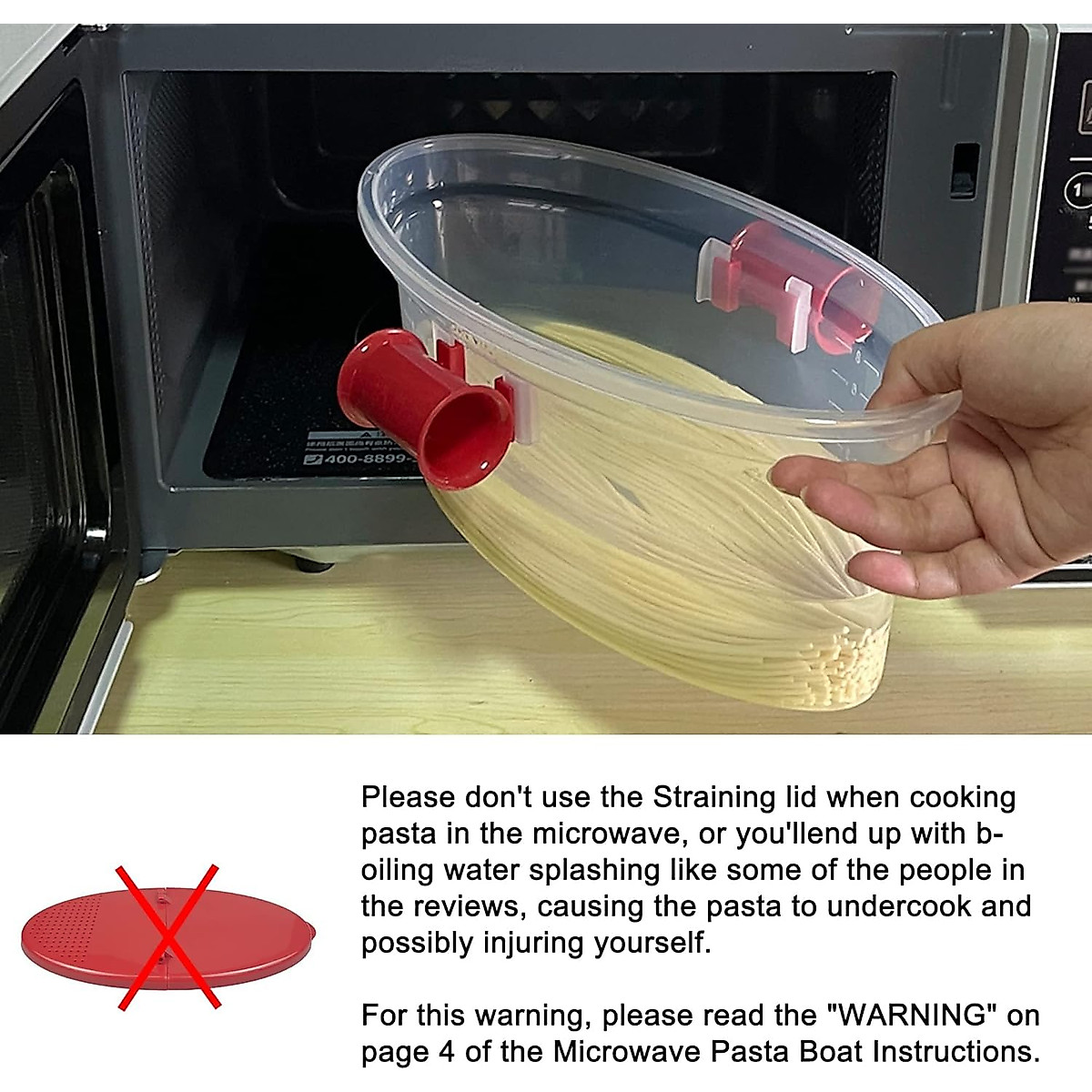 Microwave Pasta Boat with Strainer Pasta Cooker for Pasta, Rice, Vegetables, Chicken