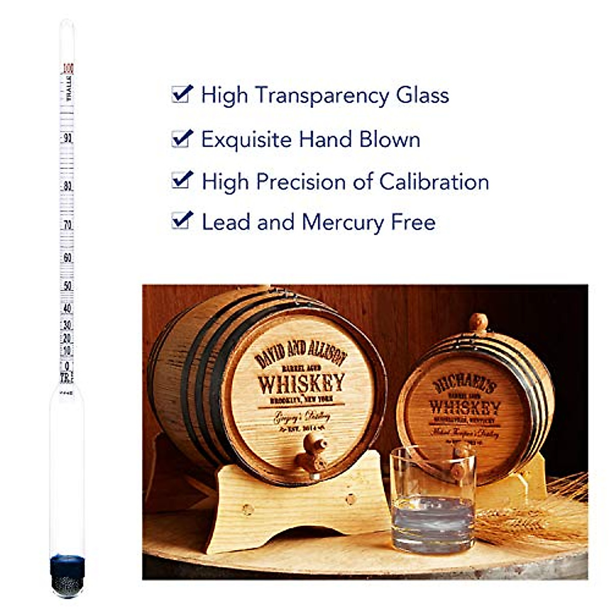 Circrane 0-200 Proof & Tralle Alcohol Hydrometer, Accurate Tester for Liquor, Distilling Moonshine Alcoholmeter