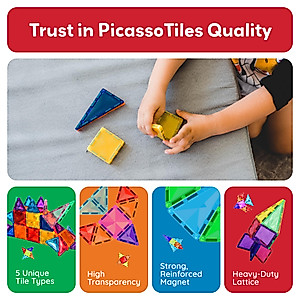 PicassoTiles 100 Pieces Magnetic Tiles Building Blocks Mini Size Diamond Series Magnet Toys Travel Size On-The-Go Construction Sensory Toys Gifts Educational Set STEM Learning Kit Playset PTM100