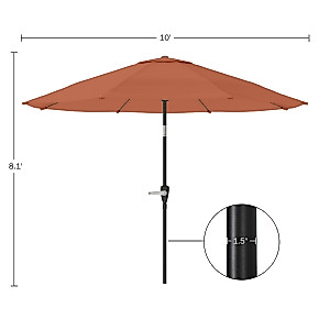 Pure Garden Patio Umbrella with Auto Tilt - 10FT Easy Crank Outdoor Umbrella with Vented Canopy for Deck, Balcony, Backyard, or Pool (Terracotta)