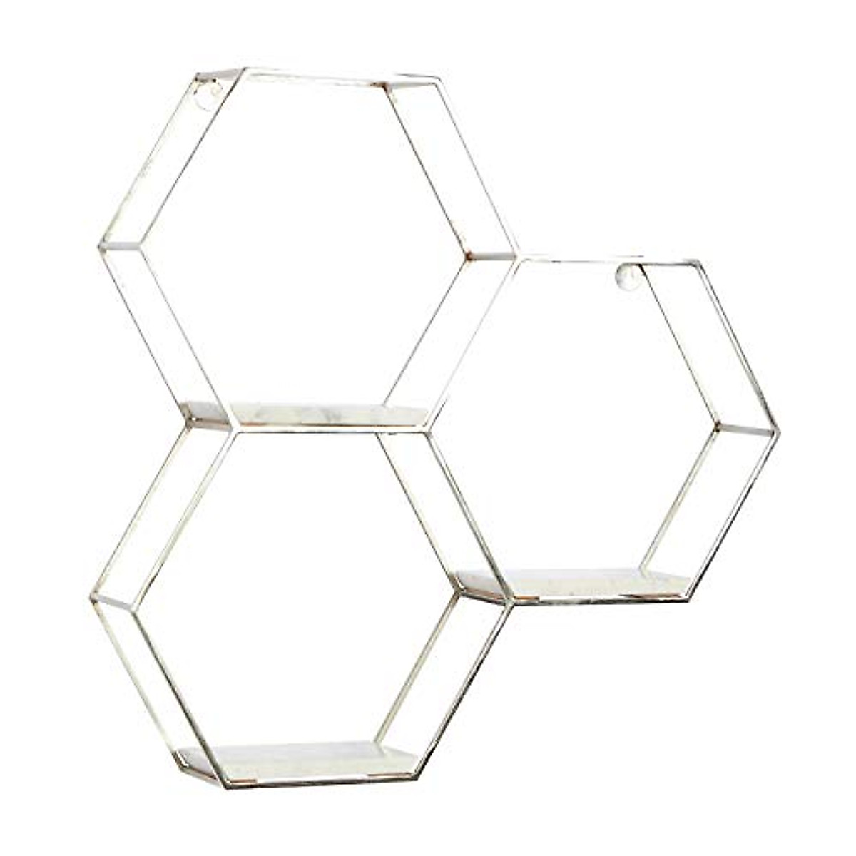 Deco 79 Marble Hexagon 3 Marble Shelves Wall Shelf, 26" x 5" x 24", Silver