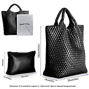 Ann Bully Woven Bag for Women, Vegan Leather Tote Bag Large Summer Beach Travel Handbag and Purse Retro Handmade Shoulder Bag-Black