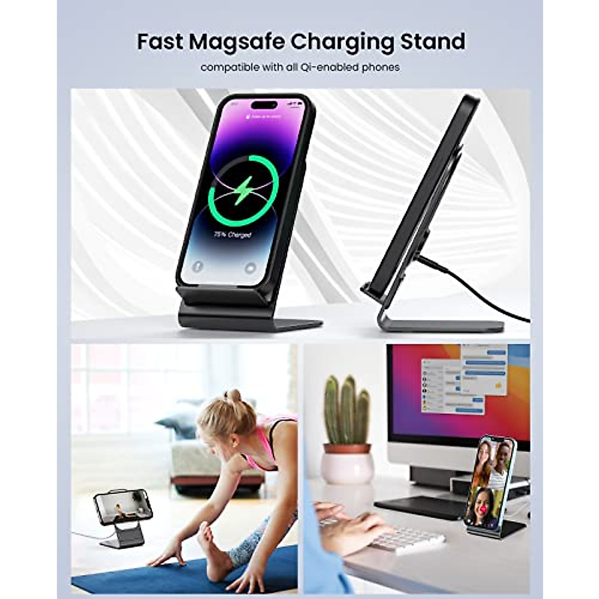 DSUSMA 15W Magnetic Wireless Charger Compatible with MagSafe Charger/iPhone 14/14 Pro/14 Plus/14 Pro Max/iPhone 13/13 Pro/13 Pro Max/iPhone 12 Series, with 20W Power Charger+5ft Charger Cable(Black)