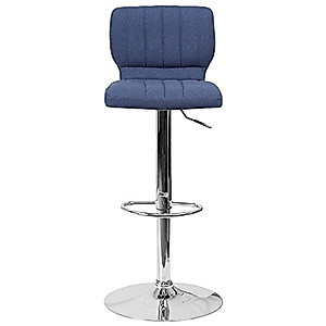 KLS Modern Barstools Adjustable Hydraulic 360 Degree Swivel Stable Steel Frame Fabric Padded Cushion Low Back Seat Design Dining Chair Pub Stool - Set of 2 Blue # 1969